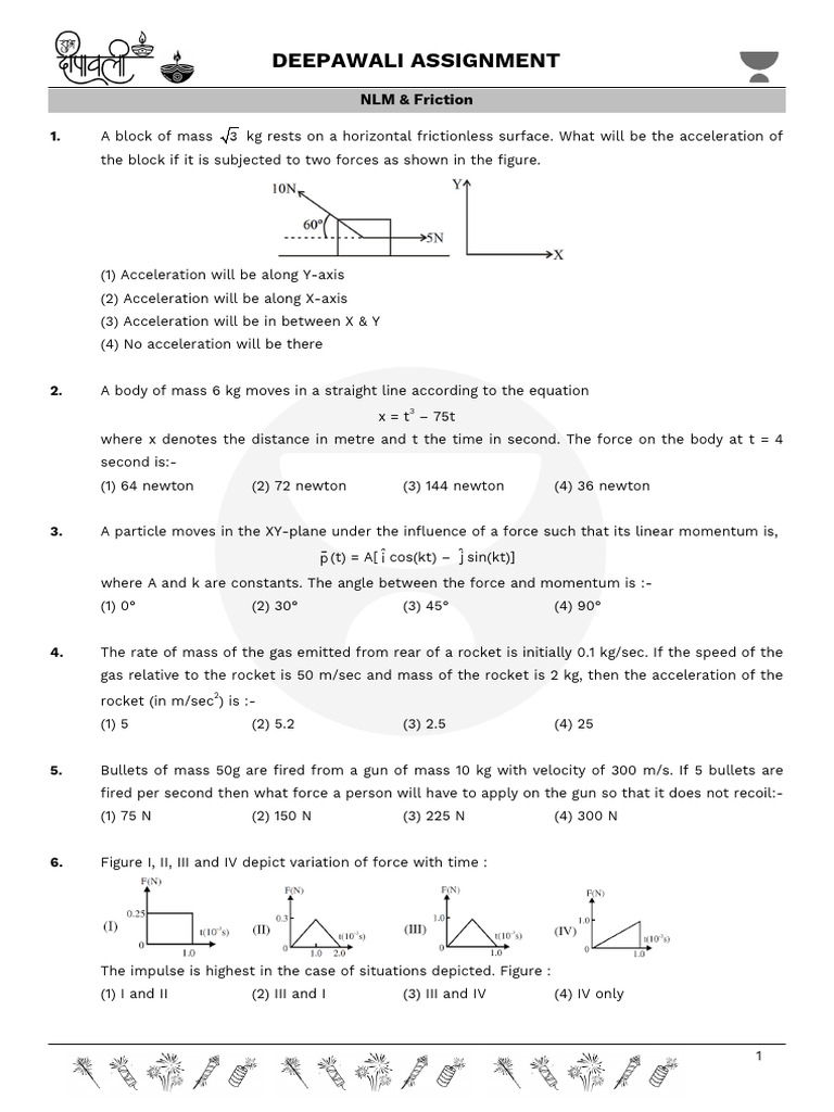 Physics Diwali Assignment | PDF | Force | Friction