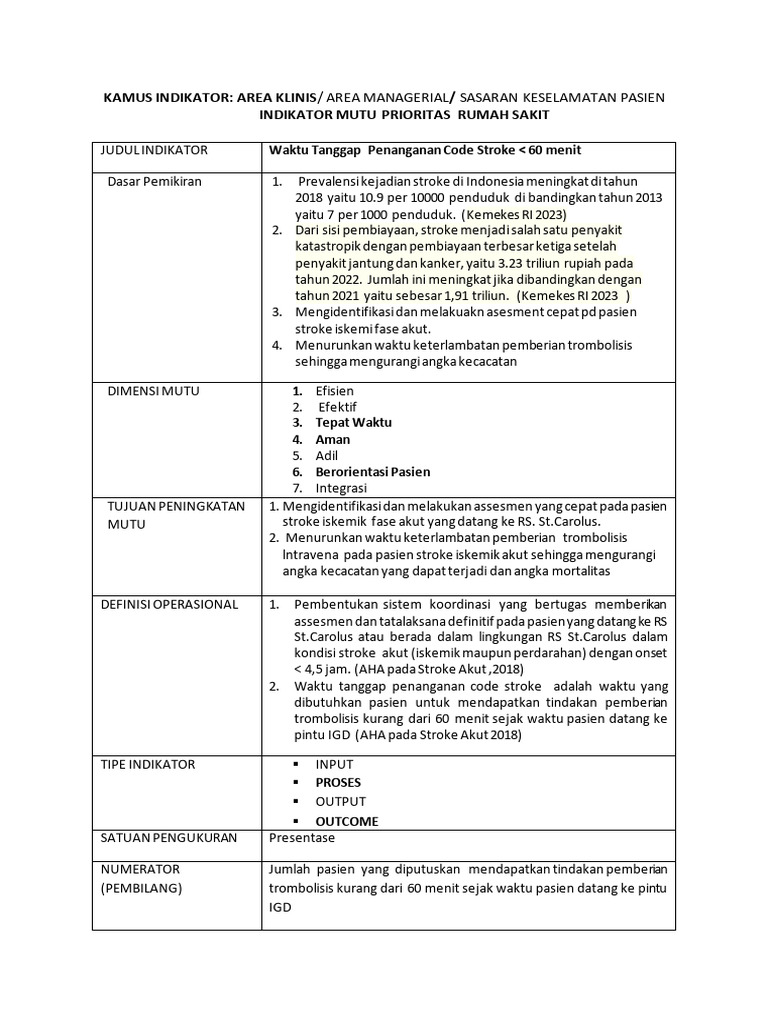 KAMUS INDIKATOR Code Stroke | PDF