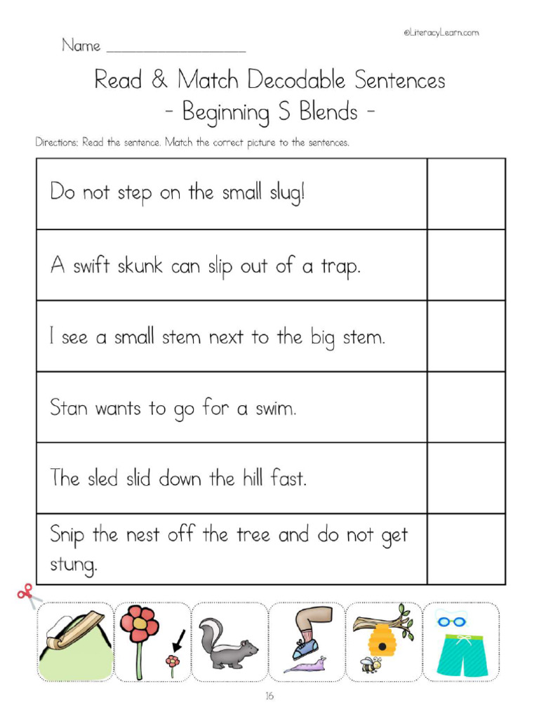 S Blends Sentences | PDF