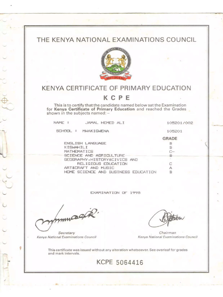 Kcpe Certificate 1 2048 | PDF