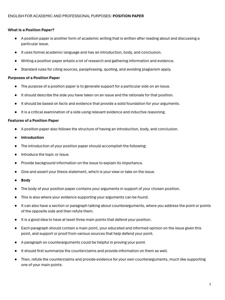 Position Paper Writing Guide | PDF | Evidence | Argument