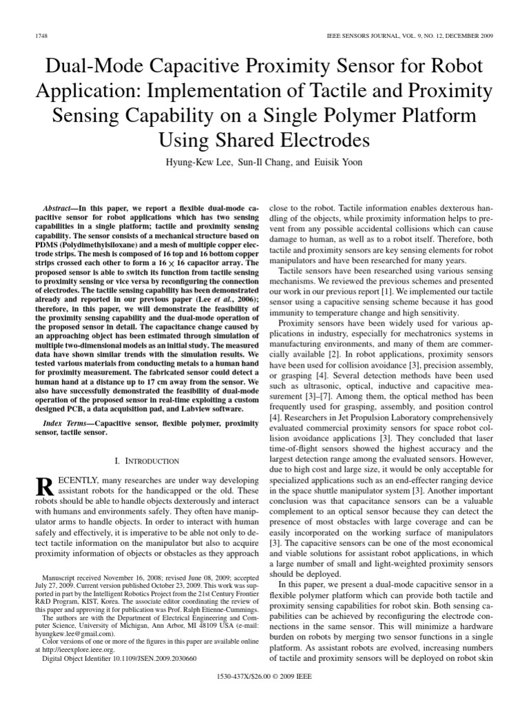 Dual-Mode Capacitive Proximity Sensor For Robot Application ...