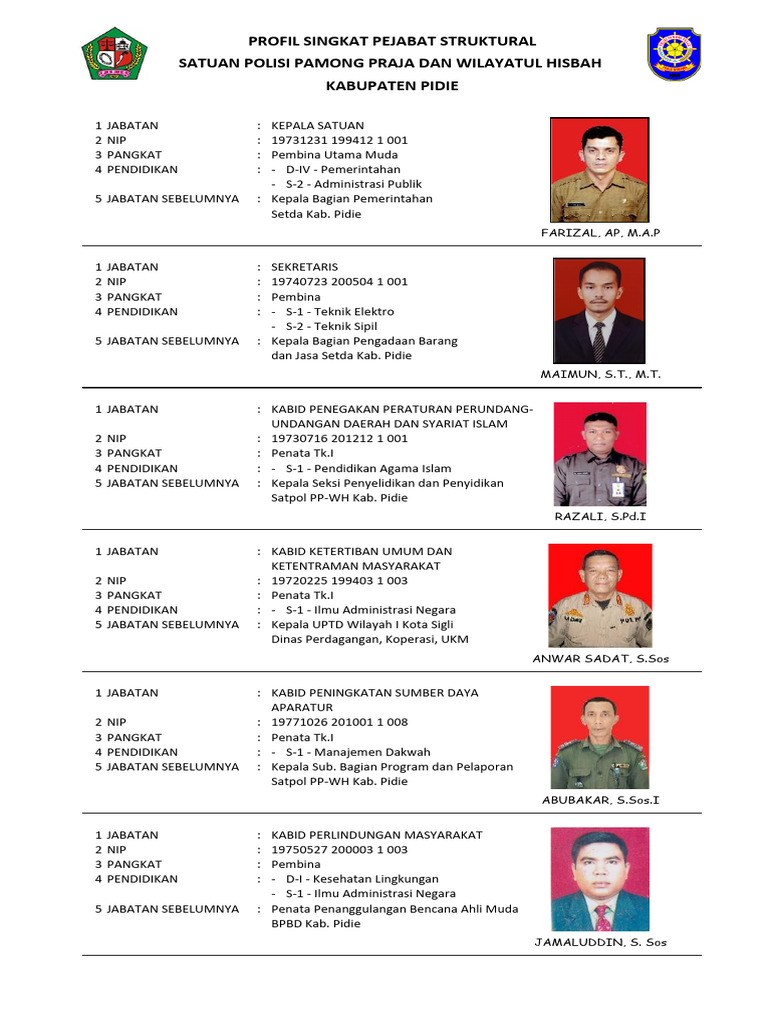Profil Singkat Pejabat Struktural | PDF