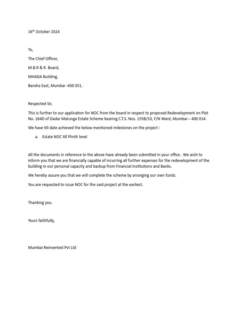 Chief Officer Letter | PDF