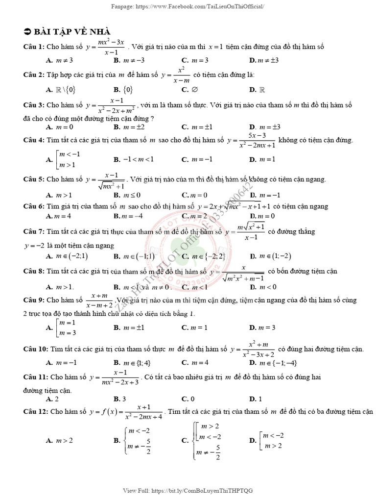 BTVN - Biện luận tiệm cận | PDF