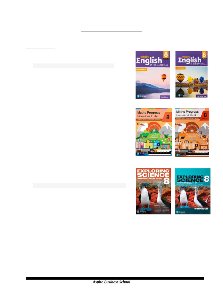 Aspire Business School Grade 7 Book List | PDF