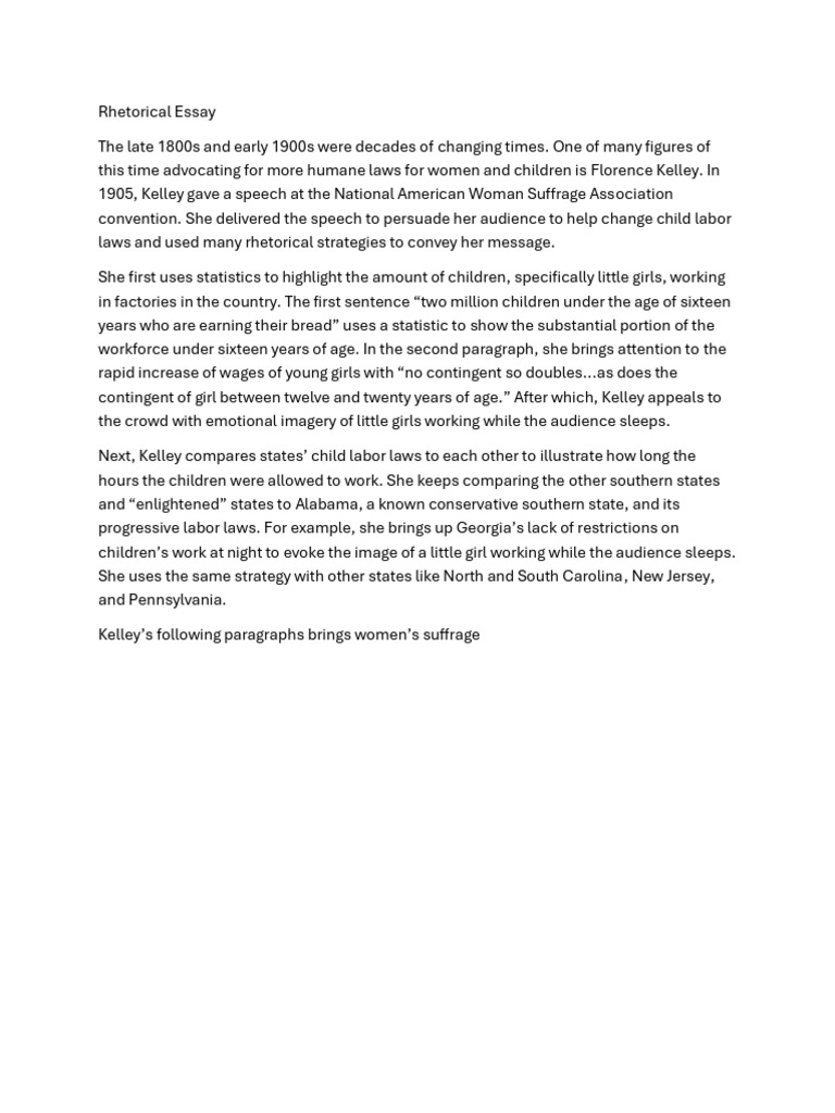 Florence Kelley's Rhetorical Strategies | PDF