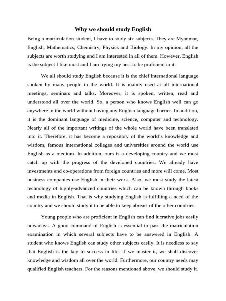 Why We Should Study English | PDF | English Language | Teachers