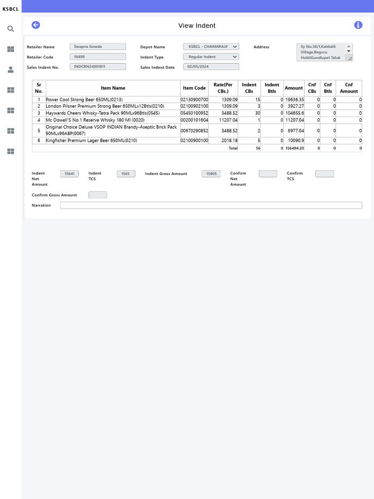 KSBCL - Sales Invoice SWAPNA 02.05.24 | PDF | Beer | Barley Based Drinks