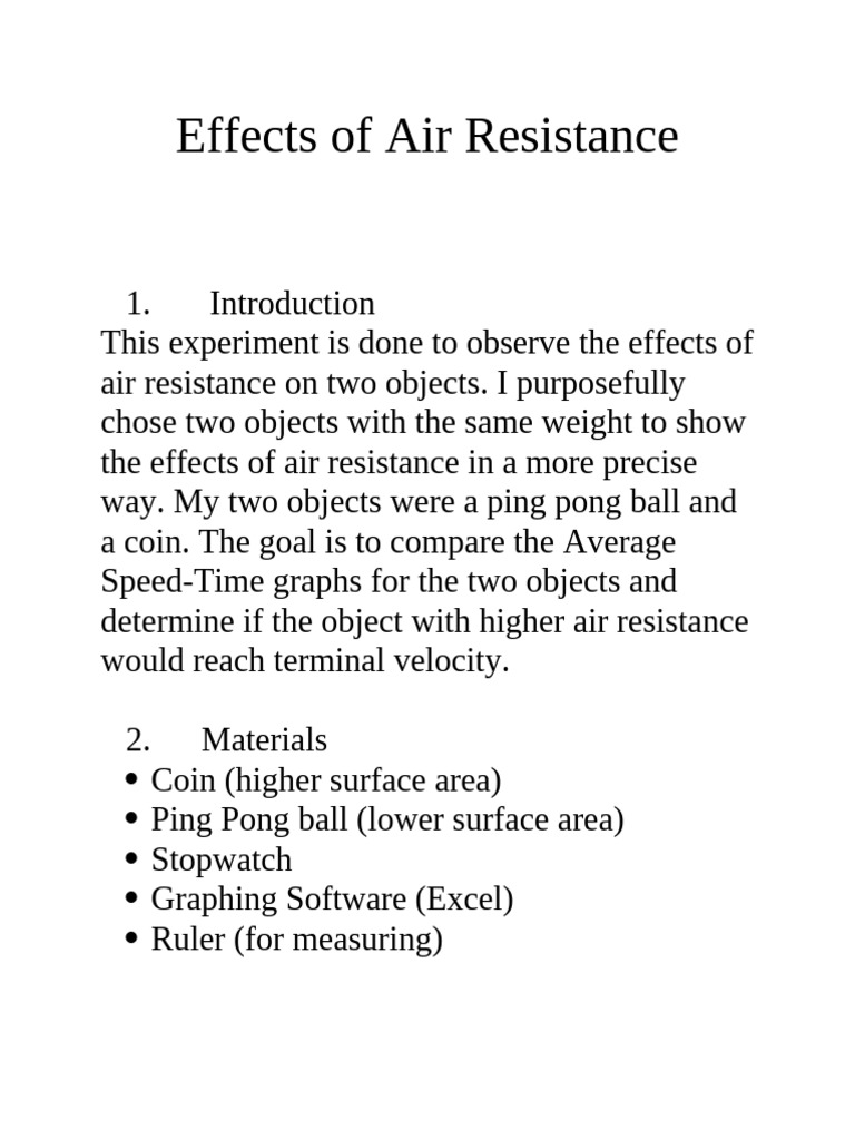 Effects of Air Resistance | PDF | Drag (Physics) | Experiment