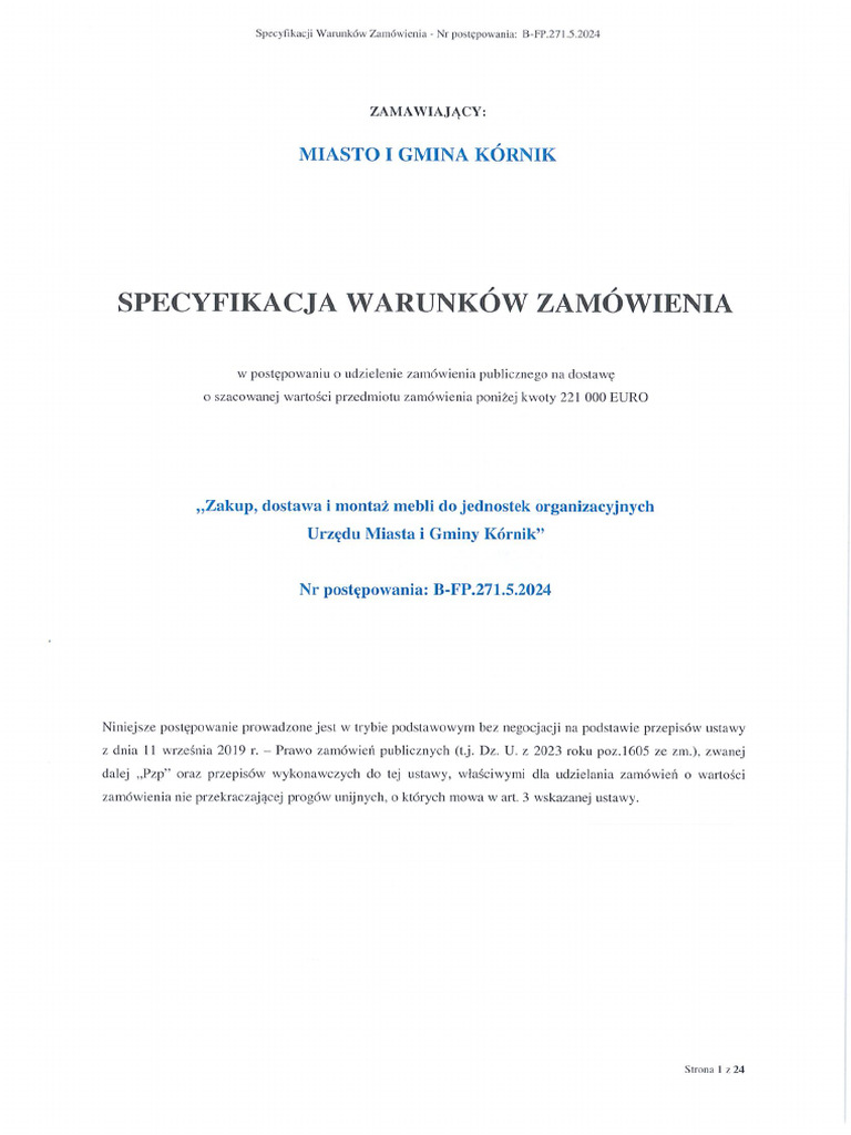 Specyfikacja Warunków Zamówienia | PDF