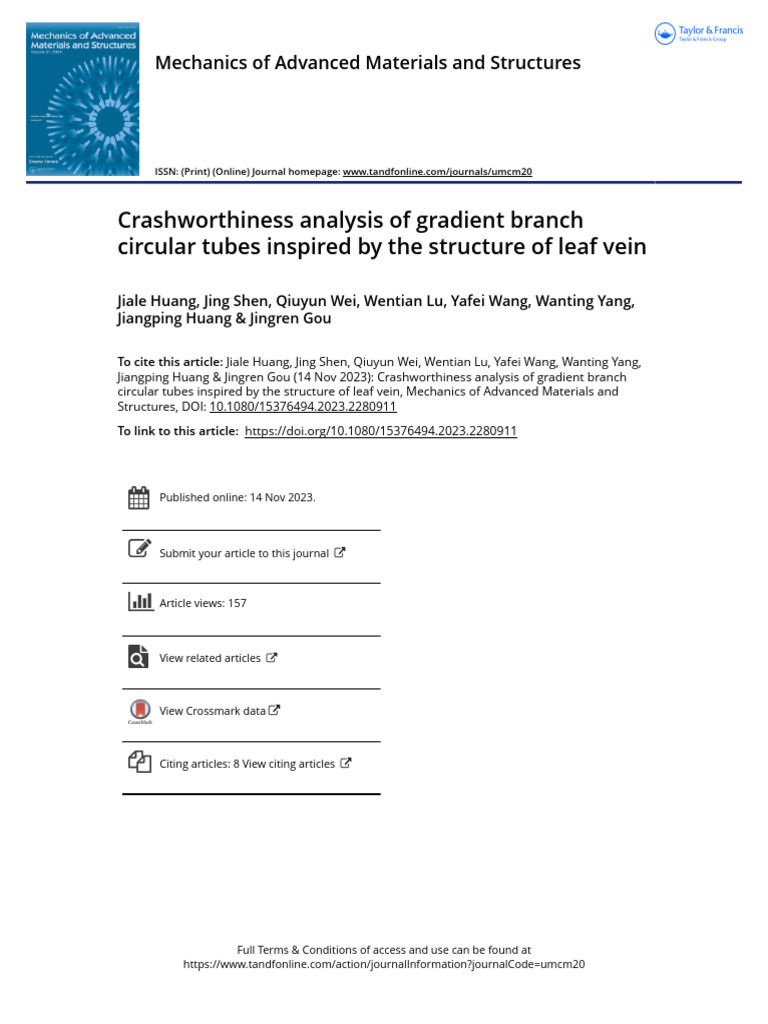 Crashworthiness Analysis of Gradient Branch Circular Tubes Inspired by The Struc - 1 | PDF ...