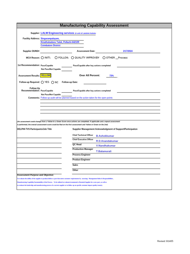 MCA Audit Checksheet - Supplier Self Assessment - LALW Coimbatore - 17. ...
