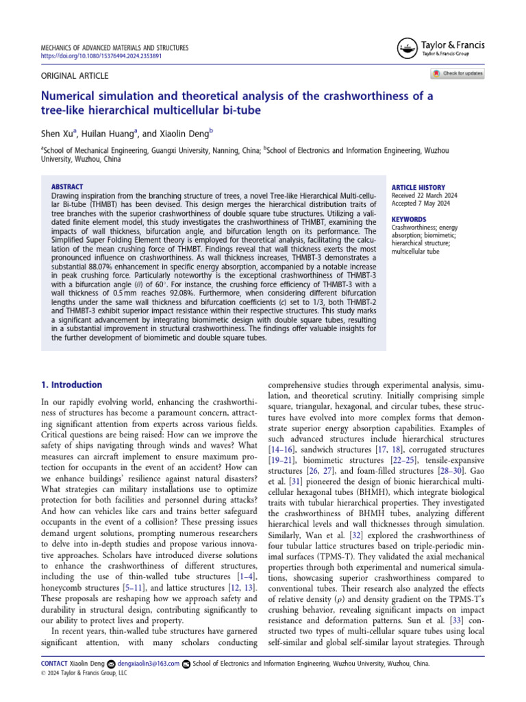 Numerical Simulation and Theoretical Analysis of The Crashworthiness of A Tree-L | PDF | Finite ...