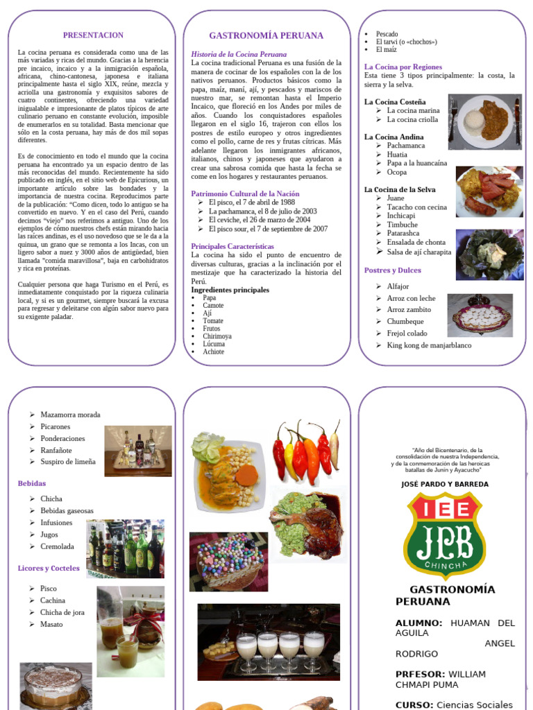 GASTRONOMIA PERUANA Triptico | PDF | Preparación de comida y bebida | Comida y bebida