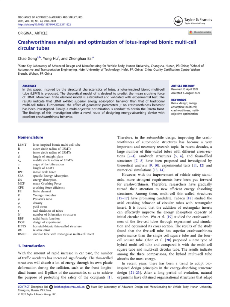 Crashworthiness Analysis and Optimization of Lotus-Inspired Bionic Multi-Cell Ci | PDF | Yield ...