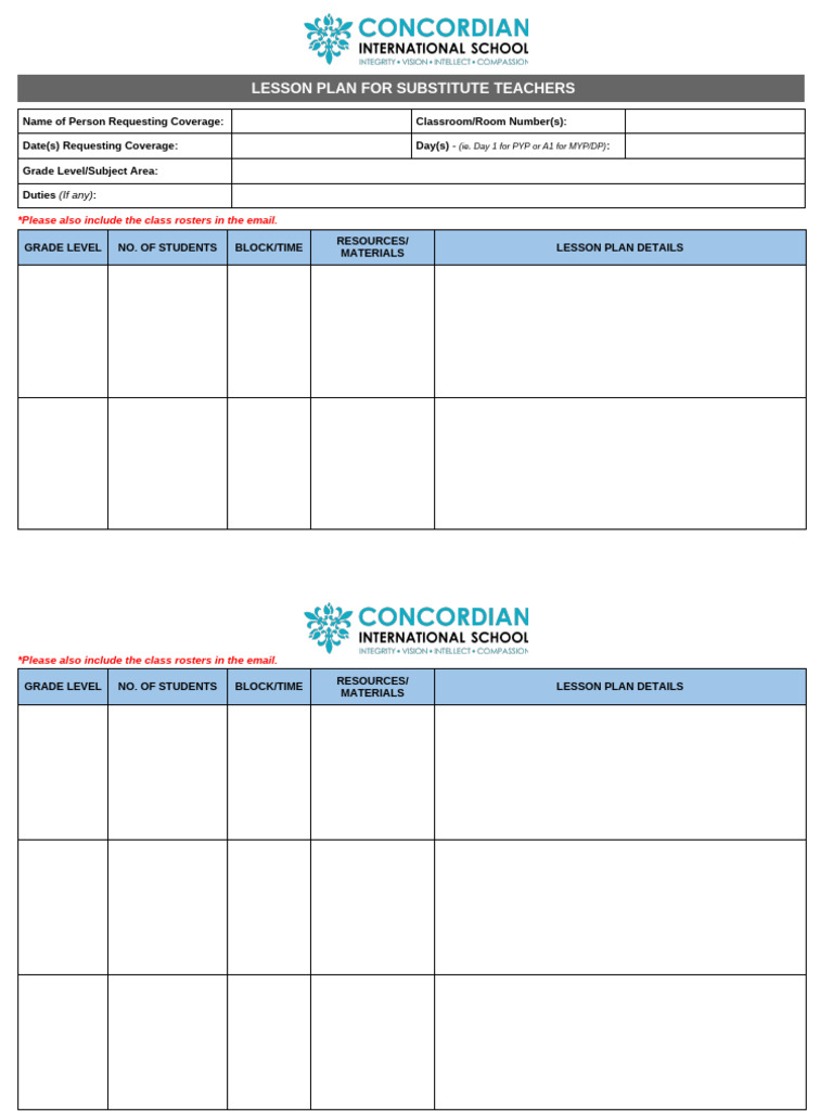 Lesson Plan Template For Substitute Teachers 2023 | PDF