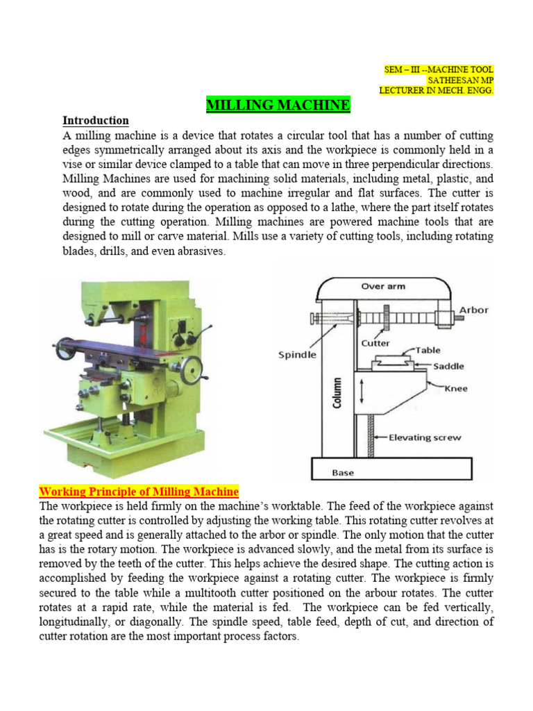 Module 3 Chapter 1 Milling Machines Mps | PDF | Machining | Metalworking