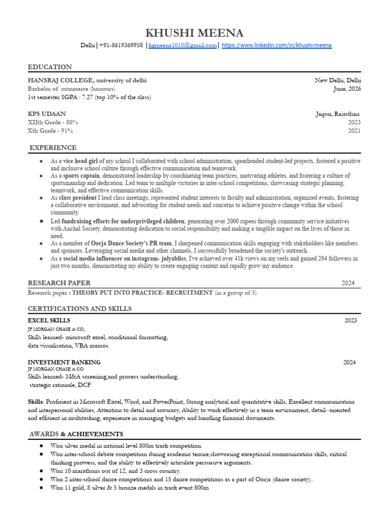 Khushi Meena Resume 2024 | PDF | Microsoft Excel | Social Psychology