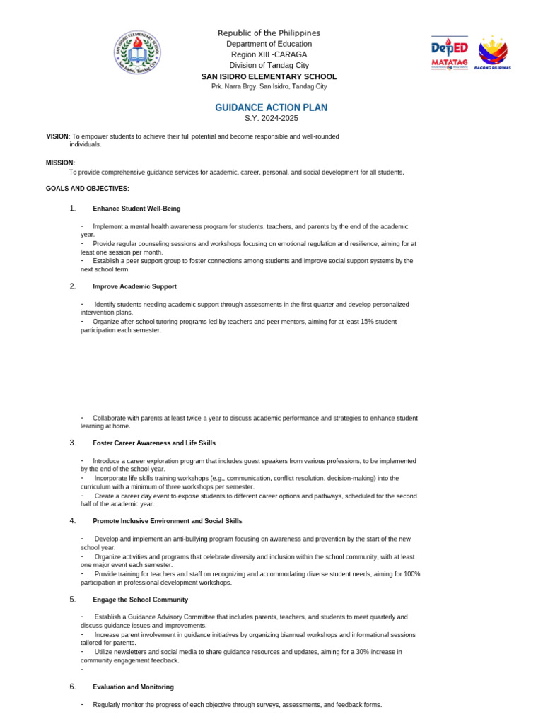 Guidance Action Plan | PDF | Teachers | School Counselor