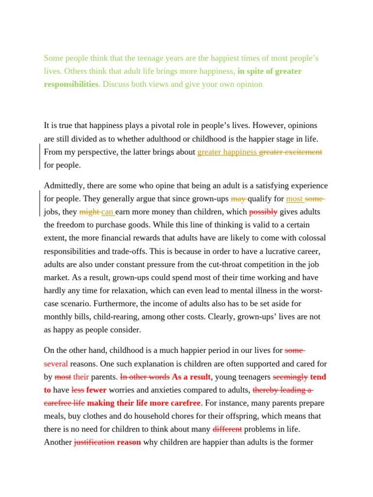 Teenage-Years Feedback Pauline | PDF | Adults | Happiness