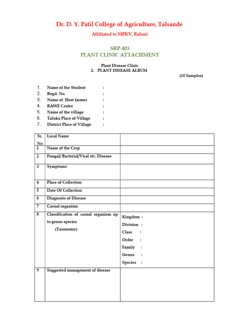 SRP 403 - Plant Disease Clinic | PDF | Science & Mathematics