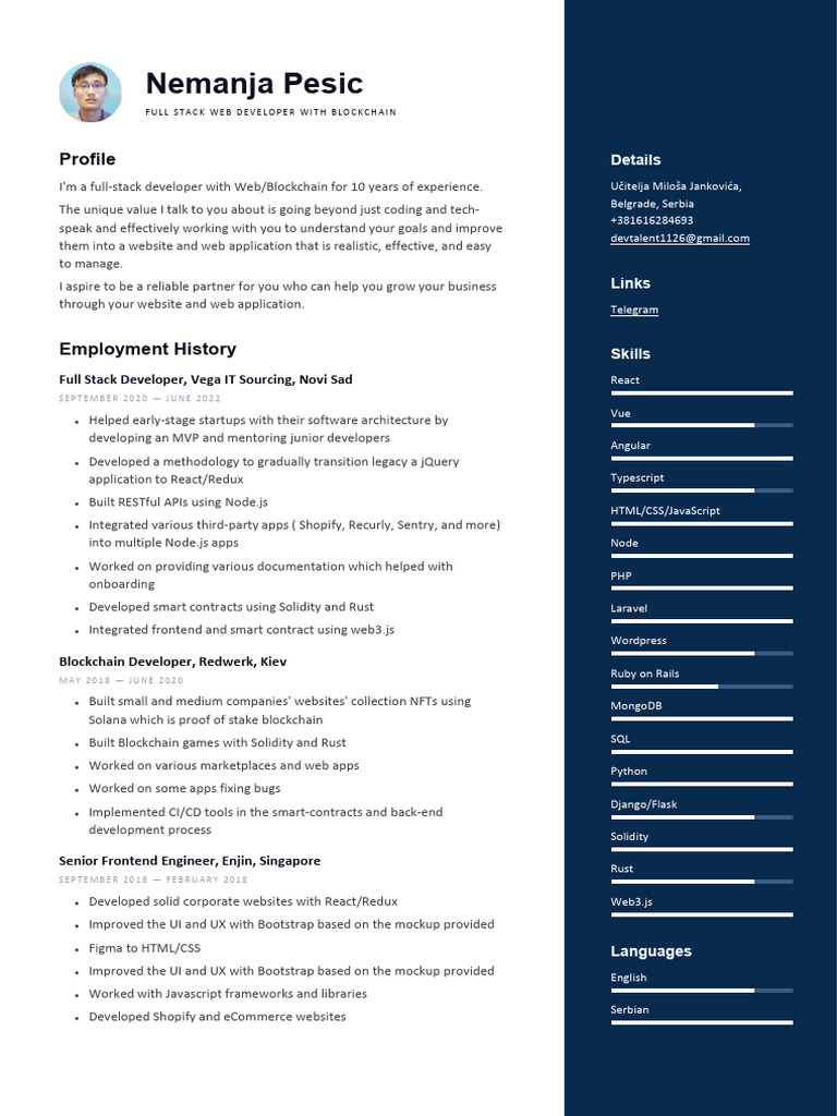 Nemanja Pesic - Full Stack Engineer | PDF | Software Development | Web Software