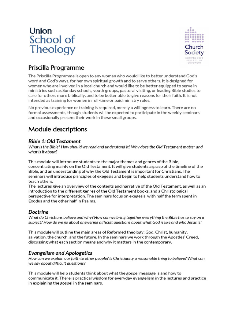 Priscilla Programme Module Descriptors PDF | PDF | Christian Church | Bible