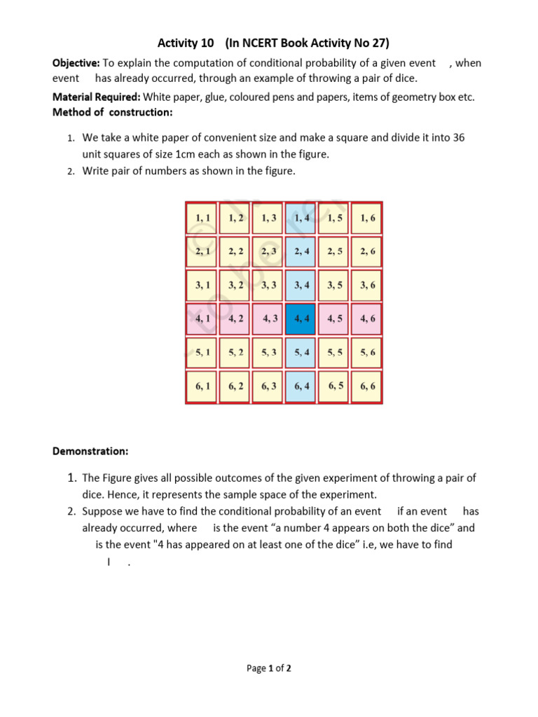 12th Maths Activity No 10 (In NCERT Activity No 27) | PDF