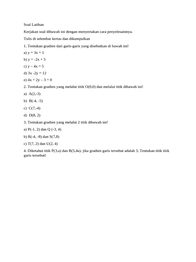 Soal Latihan Untuk Gradien | PDF | Metode & Bahan Ajar | Sains & Matematika