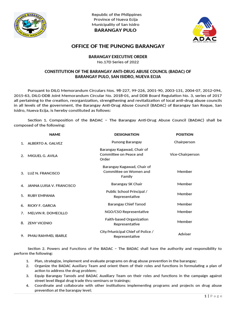 E.O. 17d BADAC 2022 - Re Organize | PDF | Philippines