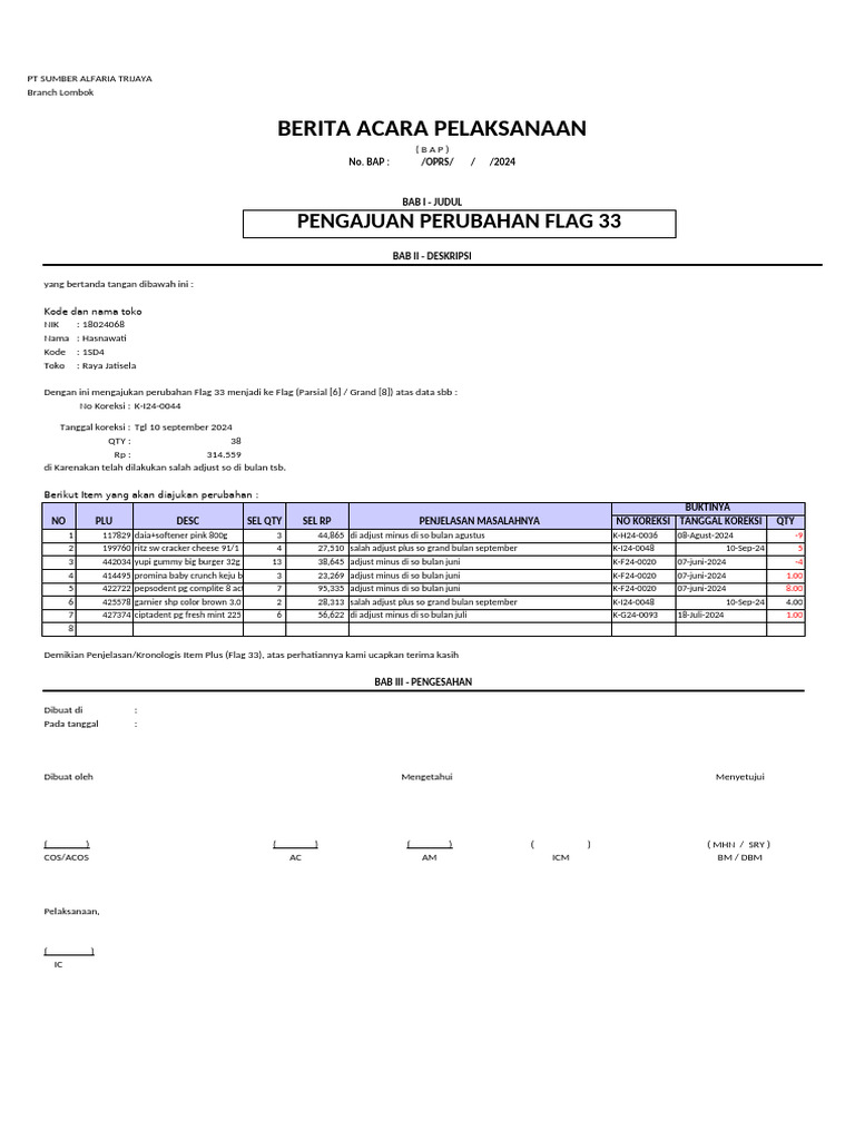 Format Bap Flag 33 - Setiap Koreksi | PDF