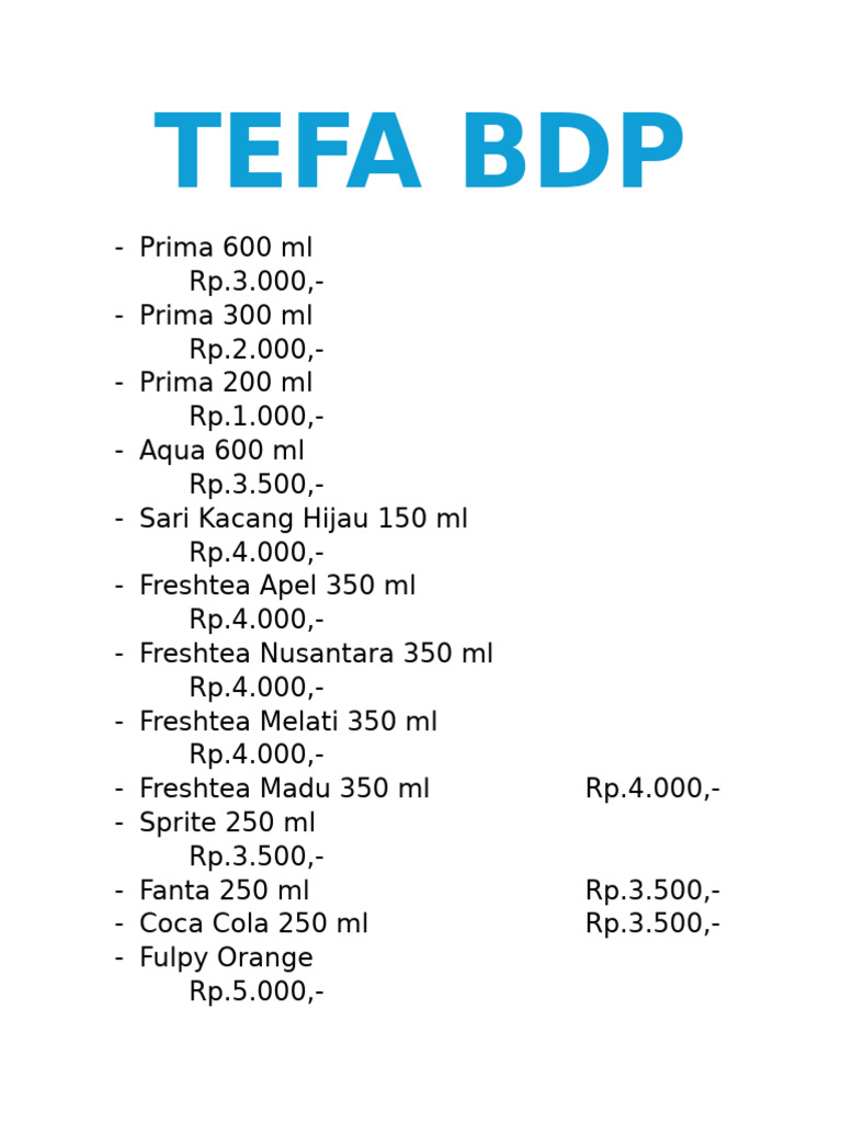 Harga Tefa BDP New | PDF | Cooking, Food & Wine | Home & Garden