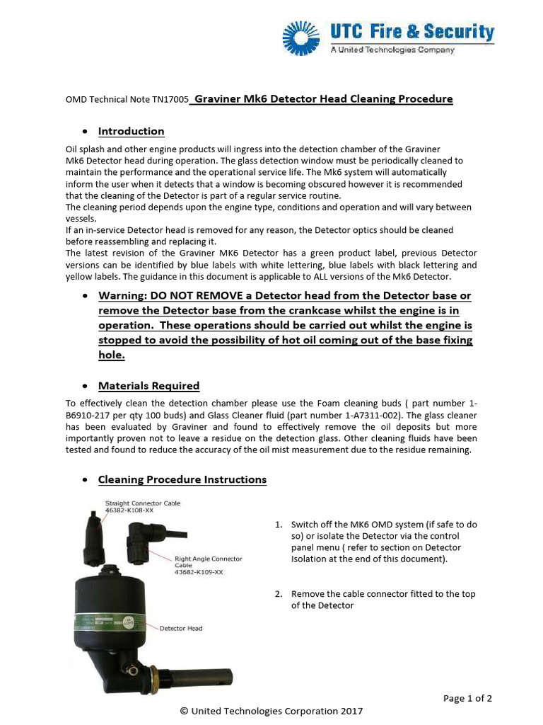 OMD TN17005 Mk6 Oil Mist Detector Cleaning | PDF | Electrical Connector | Equipment
