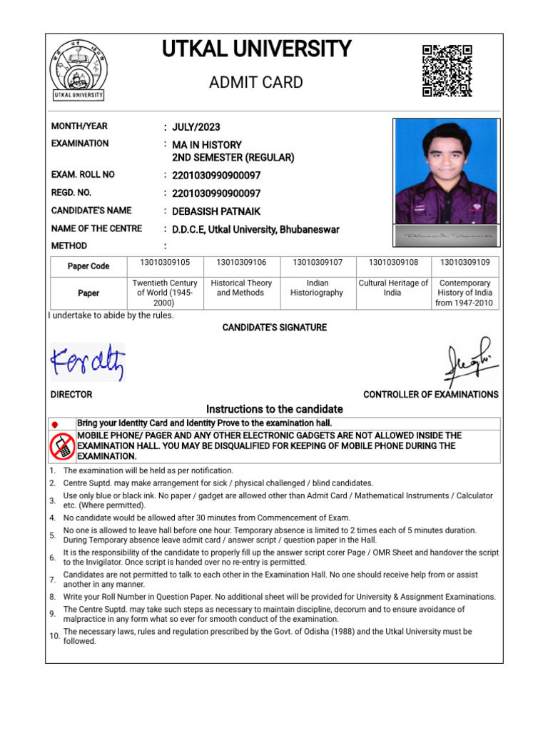 2nd Semester Admit Card | PDF