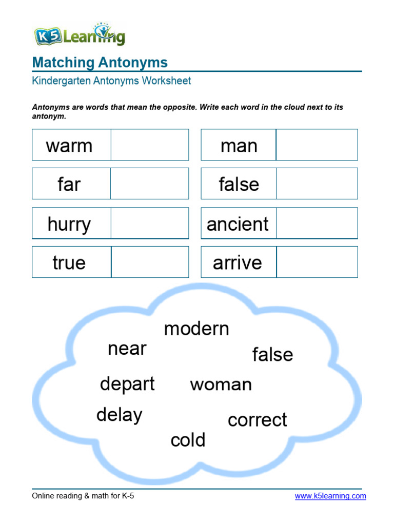 Kindergarten Antonyms Worksheet | PDF