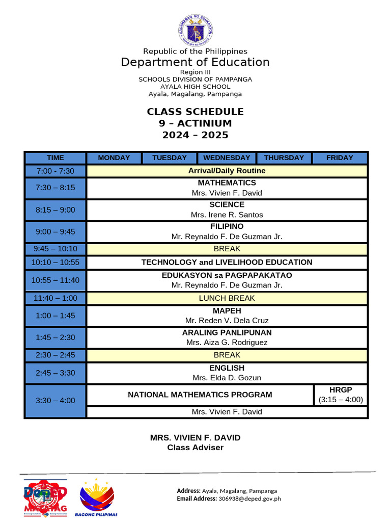 Class Schedule | PDF