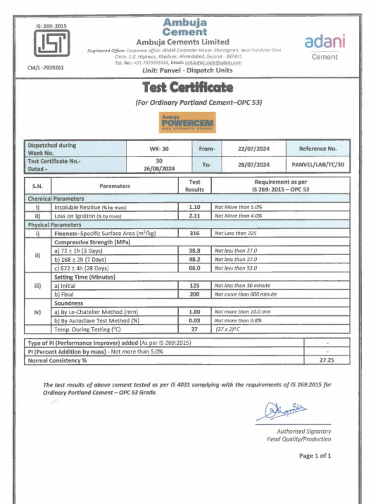 Ambuja Opc 53 30 2024 7924 | PDF