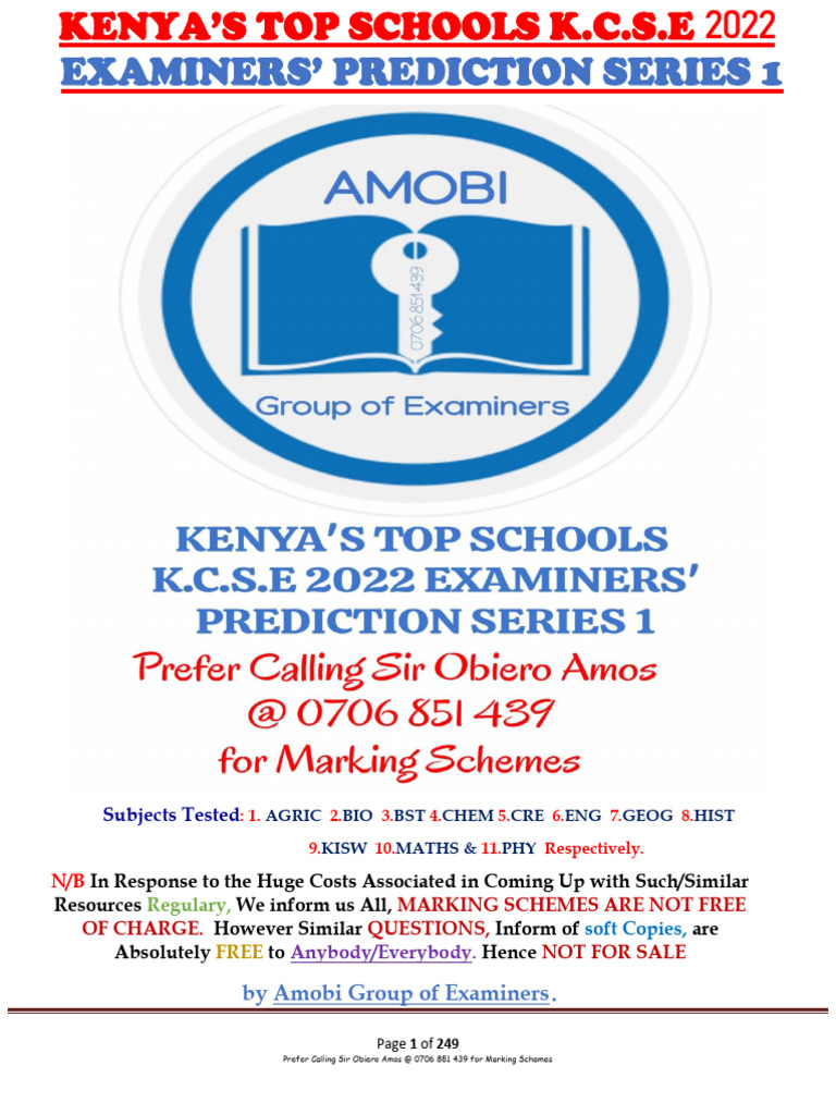 Kcse 2022 S1 Prediction 0706 851 439 | PDF | Reproduction | Seed