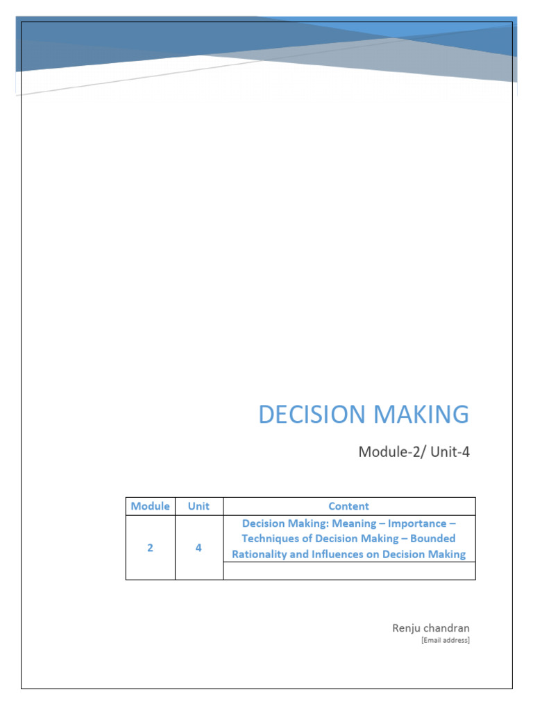 Module 2 Unit 4 Decision Making | PDF | Decision Making | Mathematical Optimization