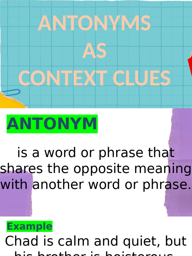 Antonyms As Context Clues | PDF | Language Arts & Discipline