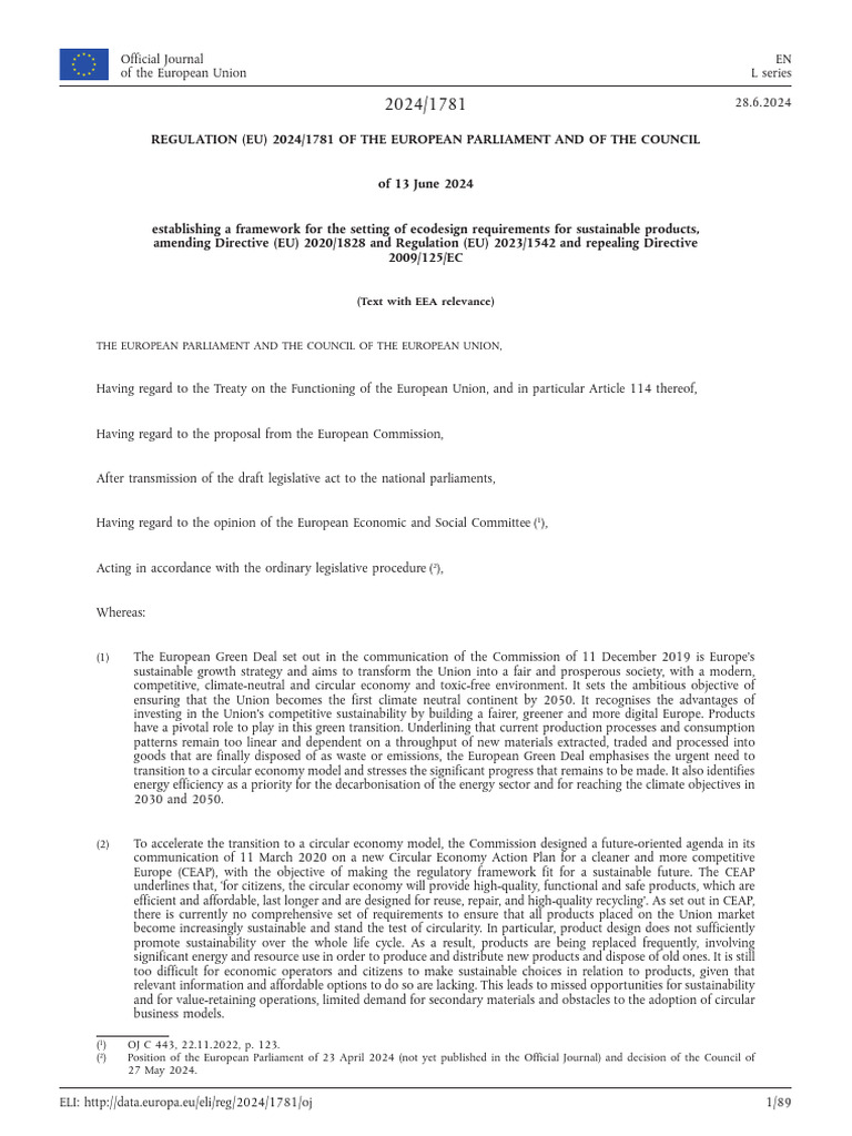 EU Regulation on Ecodesign for Sustainability | PDF | Sustainability ...