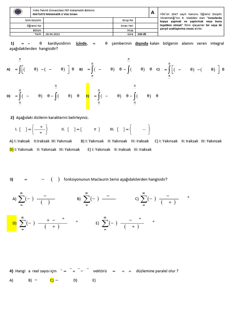 Matematik II Vize | PDF