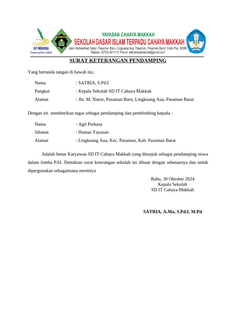 Surat Keterangan Pendamping | PDF