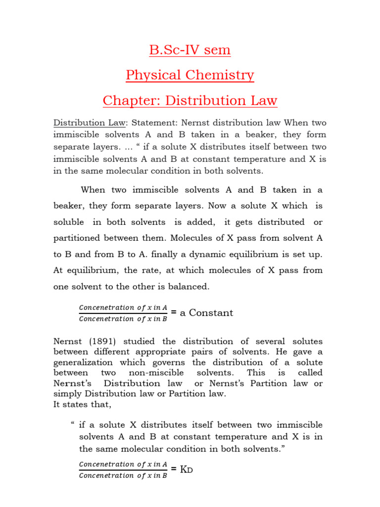 Distribution Law | PDF | Adsorption | Solubility