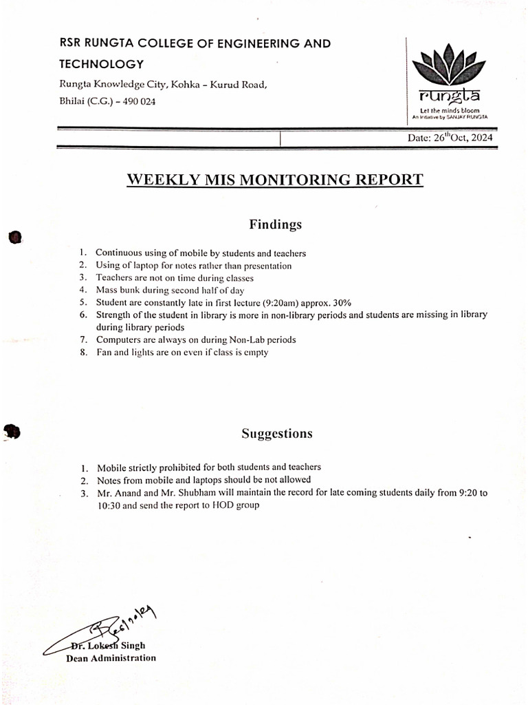 Weekly MIS Monitoring Report | PDF