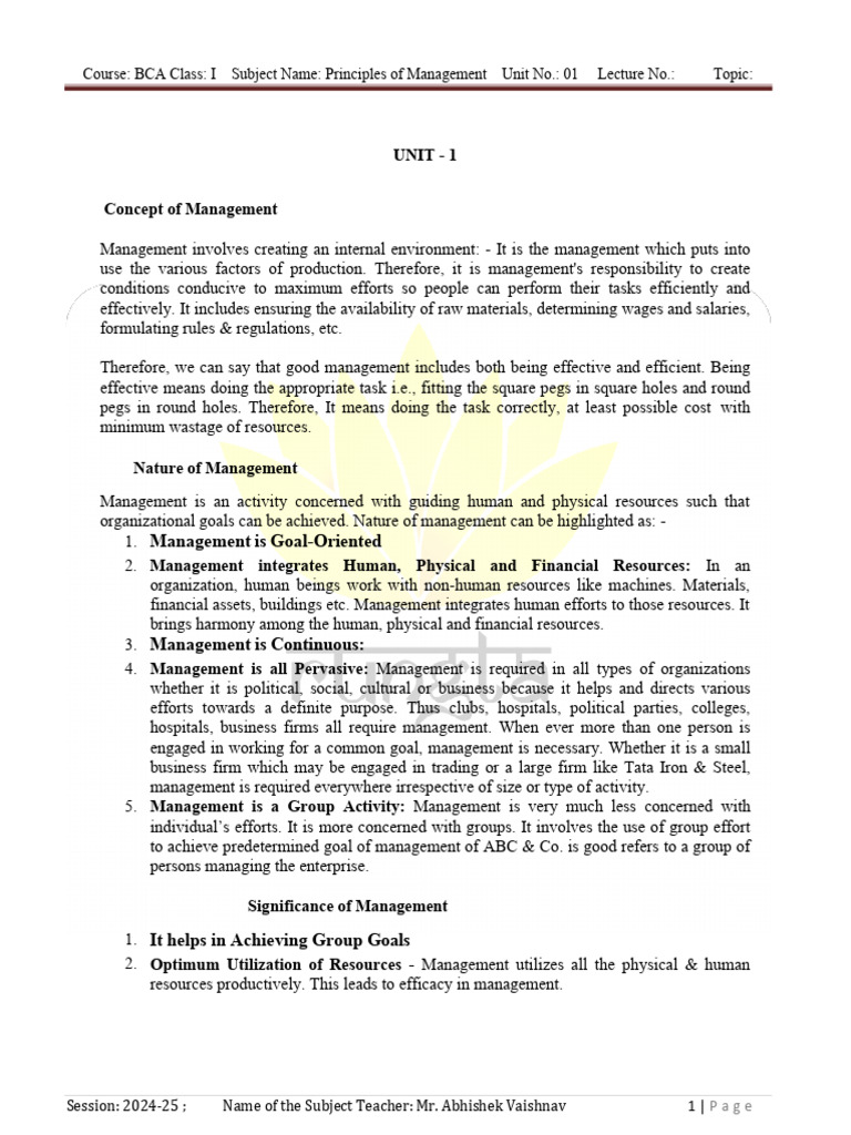 POM Unit-1 | PDF | Employment | Experiment