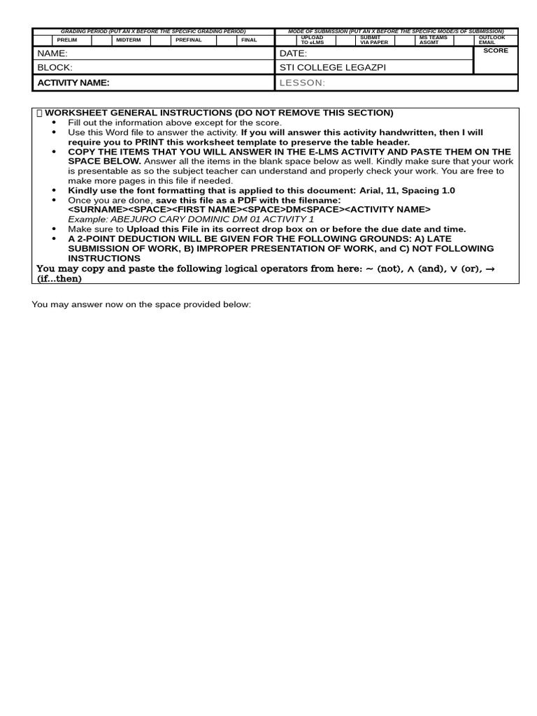 ELMS DM - Module 1 Activities Submission Template | PDF