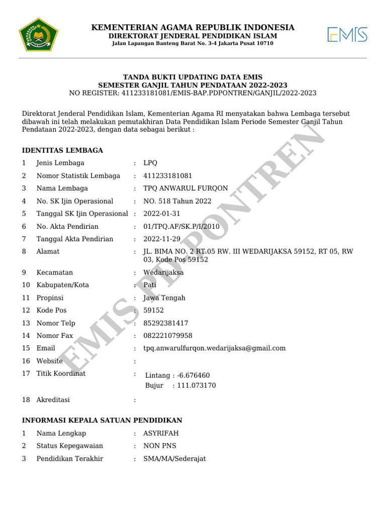 BERITA_ACARA_PENDATAAN EMIS 2022 | PDF