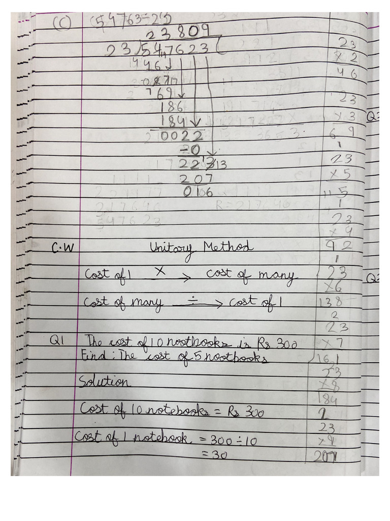 Classwork Unitary Method | PDF